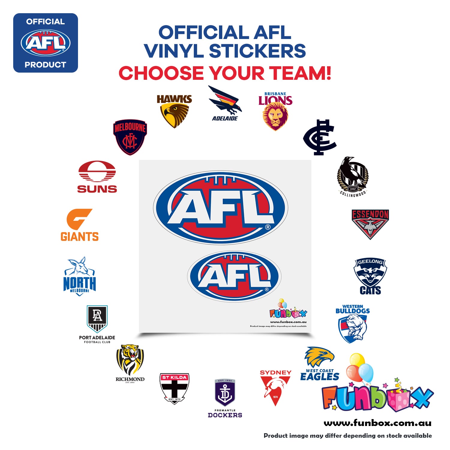 AFL Licensed Team Logo Vinyl Stickers (5-Pack) - Choose Your Team ...